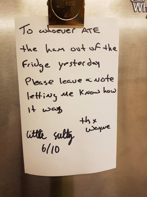 Worker Leaves Note On Fridge For Thief Who Stole His Lunch