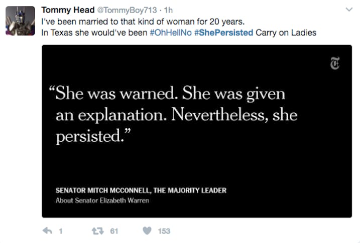 #ShePersisted Tweets In Solidarity With Elizabeth Warren
